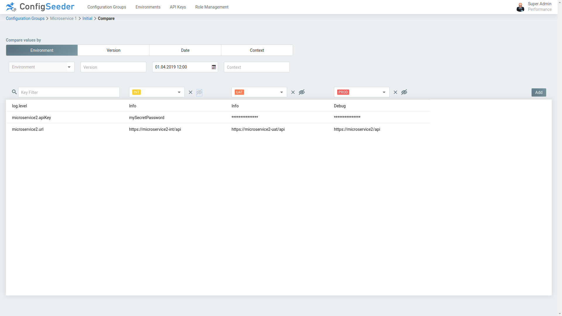Compare View - ConfigSeeder